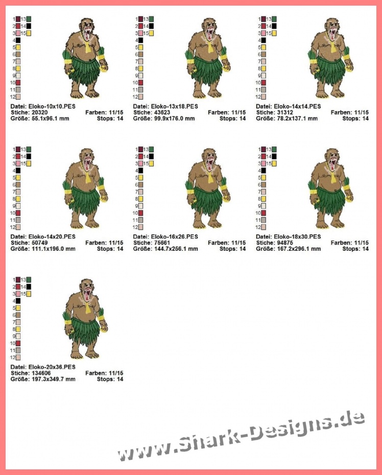 Embroidery file Eloko in 7 hungry sizes