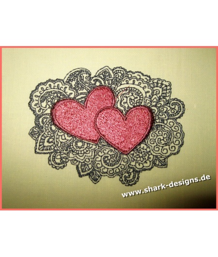Embroidery Design Double Heart in 7 Sizes, Love, Lace, Valentine,