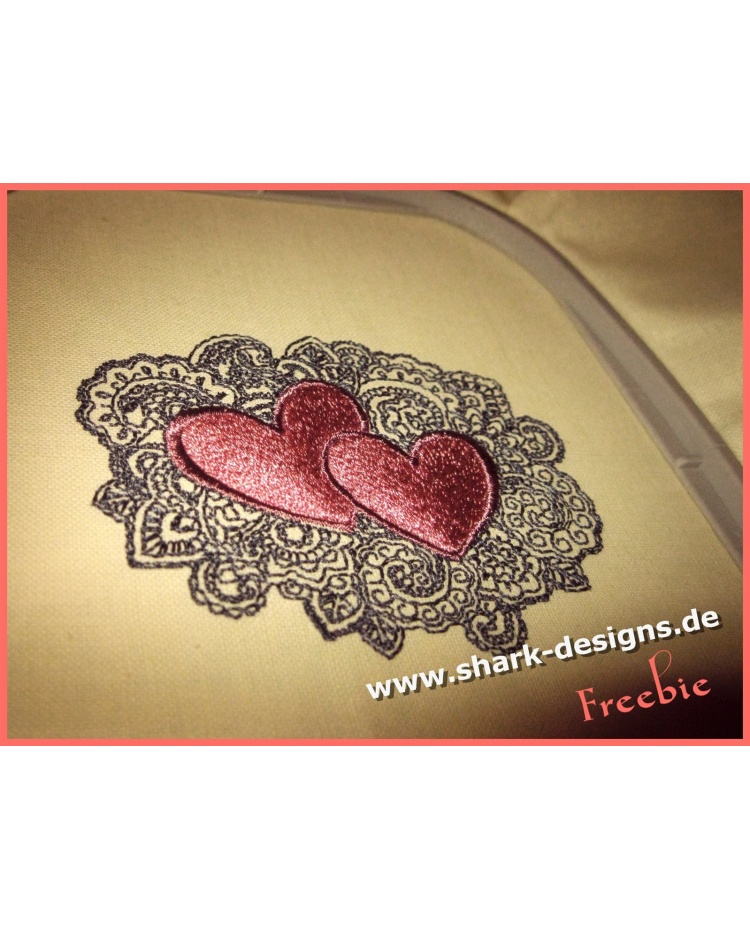 Embroidery Design Double Heart in 7 Sizes, Love, Lace, Valentine,