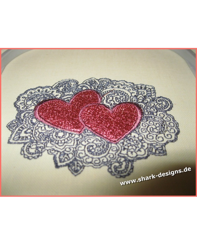 Embroidery Design Double Heart in 7 Sizes, Love, Lace, Valentine,
