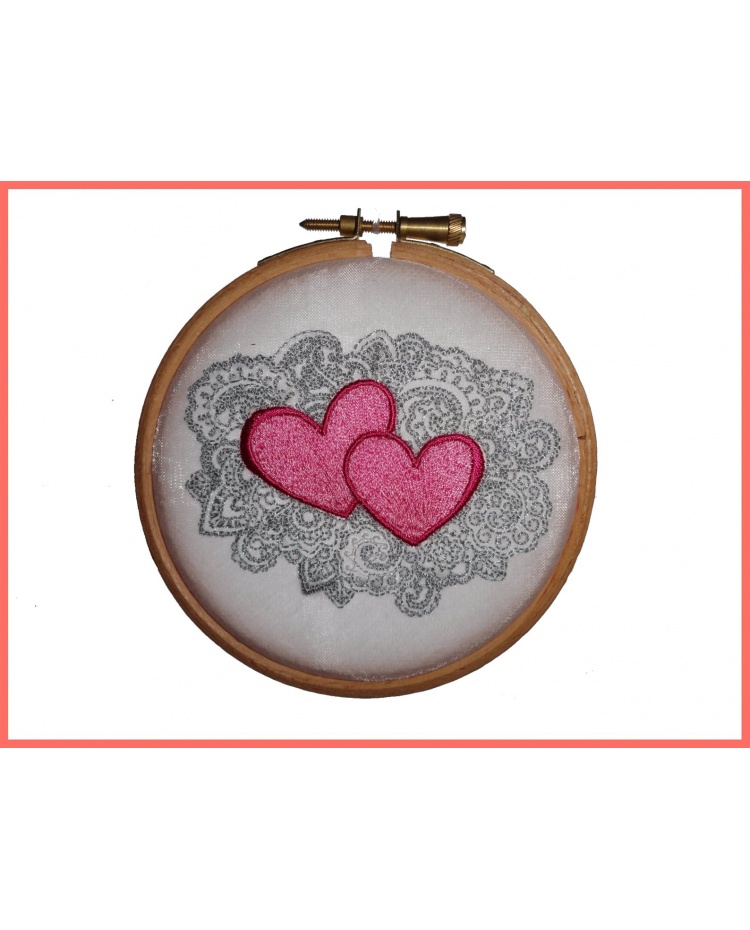 Embroidery Design Double Heart in 7 Sizes, Love, Lace, Valentine,