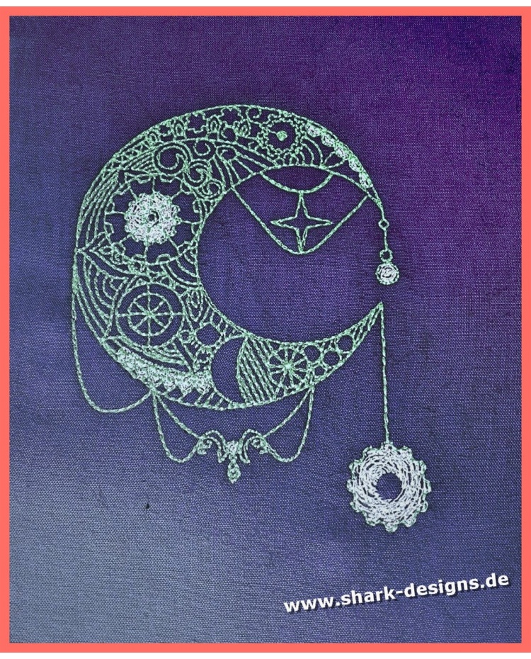 Embroidery Design Steampunk-Half Moon in 10 Sizes, vintage, Crescent