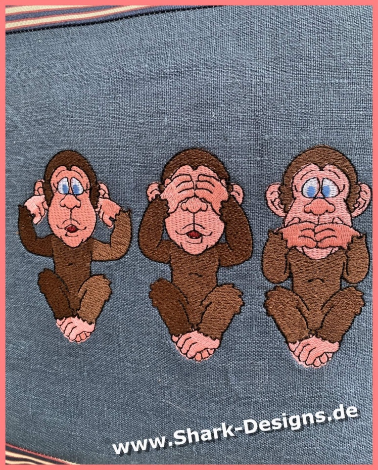 Embroidery file 3 monkeys in 8 clever sizes