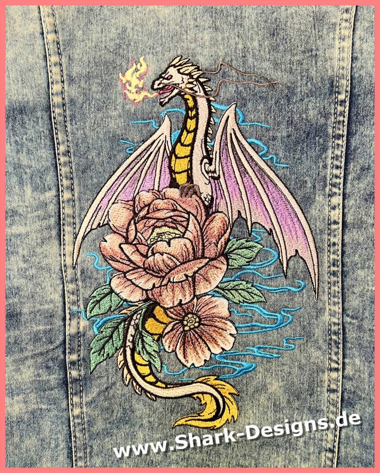 Flower Dragon embroidery file in 8 wonderful sizes