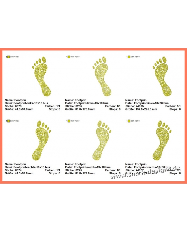 Embroidery Design Flowery Footprints in 3 Sizes, beach, nature, flower