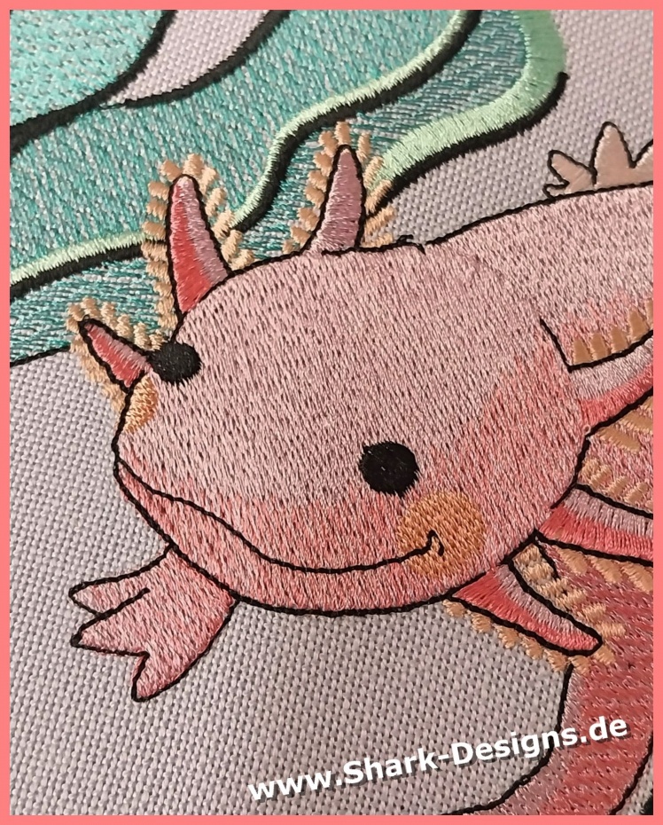 Stickdatei Axolotl in 6 lurchigen Größen