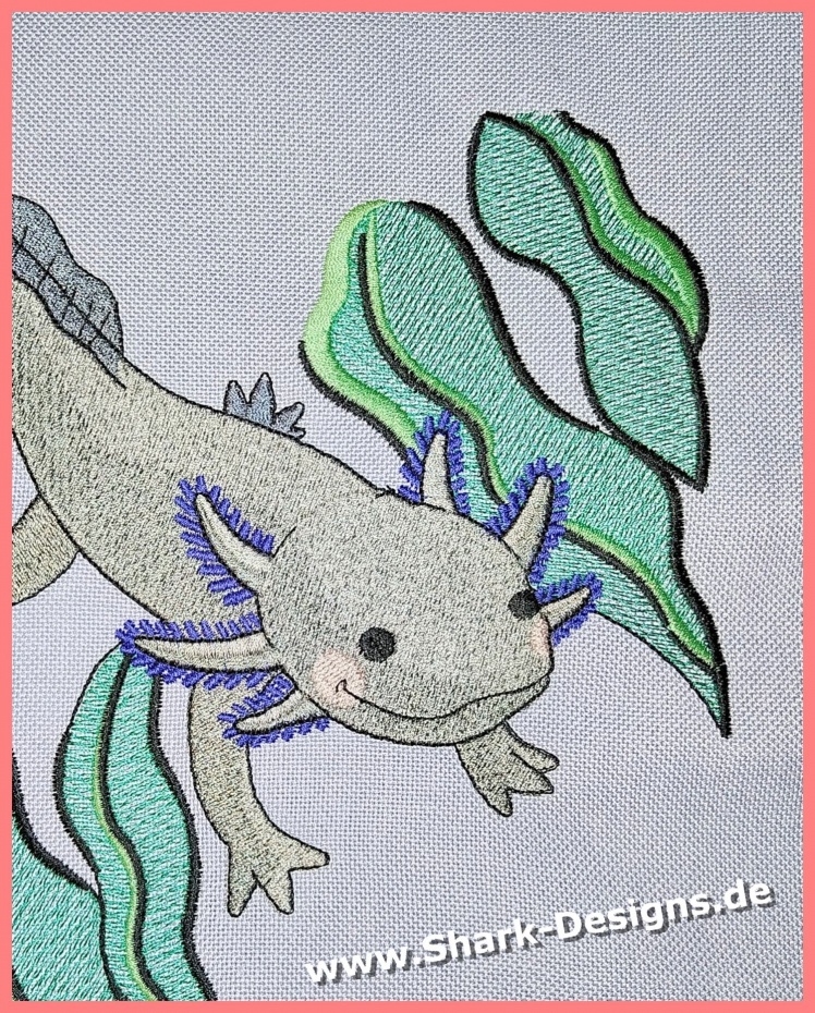 Stickdatei Axolotl in 6 lurchigen Größen