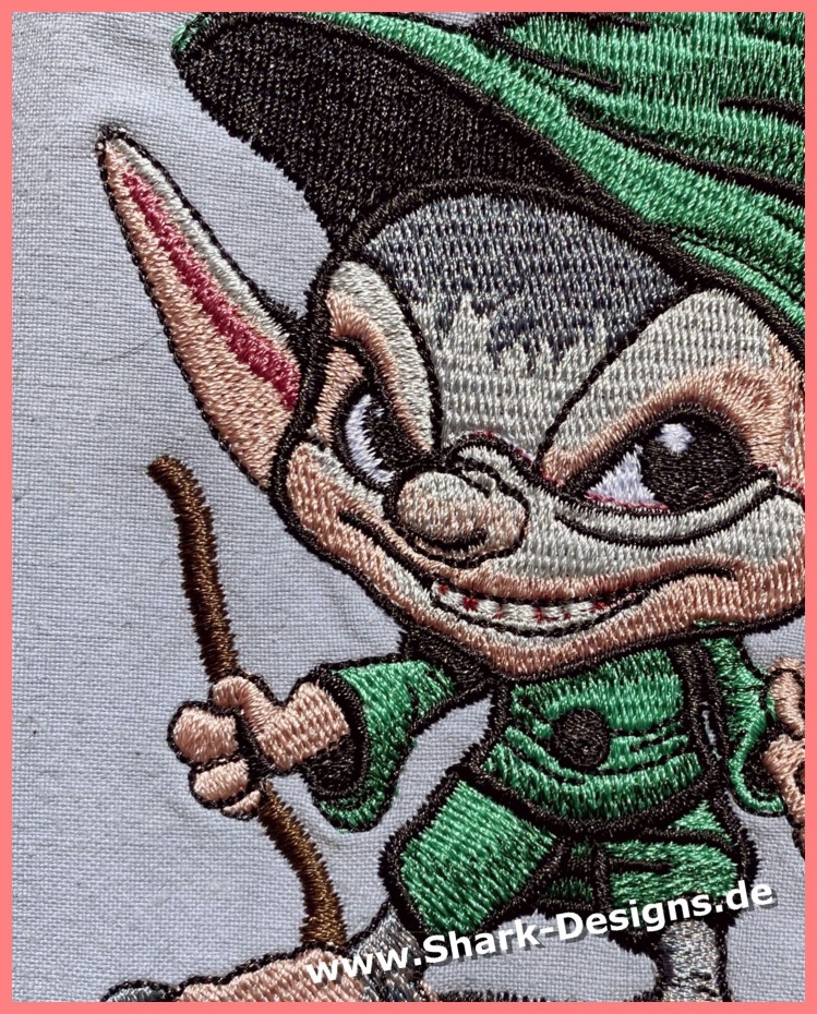 Embroidery file walking gnomy in 6 mischievous sizes