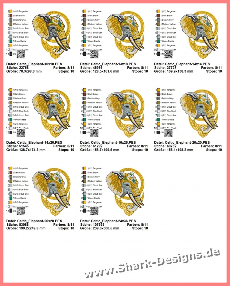 Embroidery file Celtic Elephant in 8 noble sizes