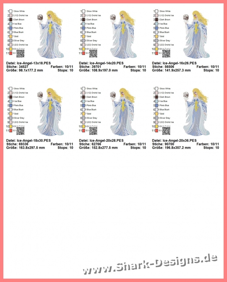 Embroidery file Ice Angel in 6 winter cold sizes