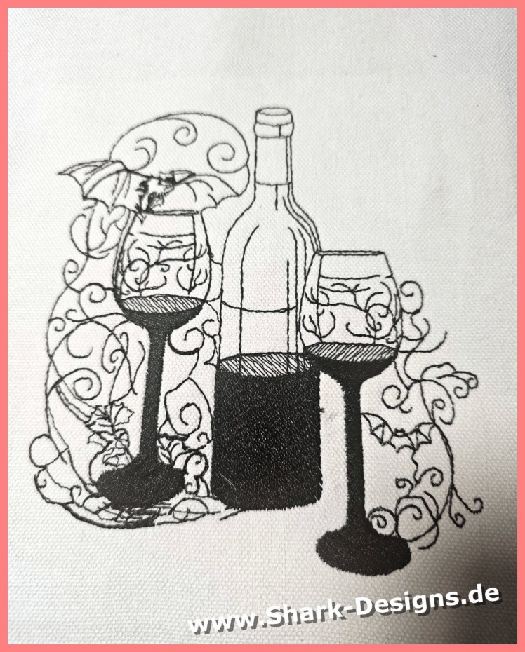 Embroidery file wine in 7 blood red sizes