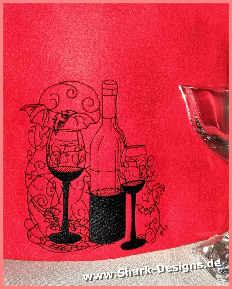 Embroidery file wine in 7 blood red sizes