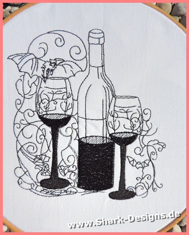 Embroidery file wine in 7 blood red sizes