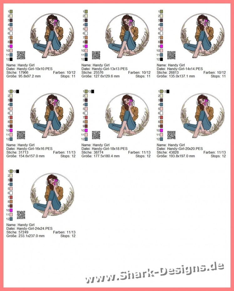 Stickdatei Handy-Girl in 7 unterhaltsamen Größen