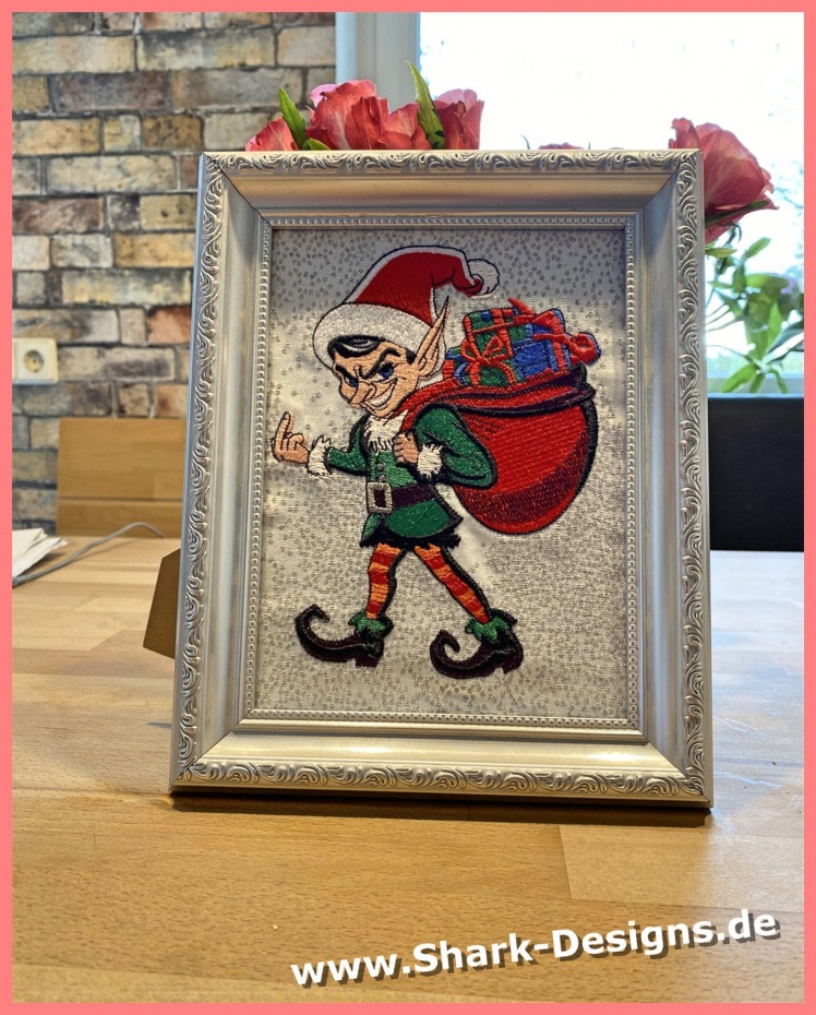 Evil Elf embroidery file in 8 cheeky sizes