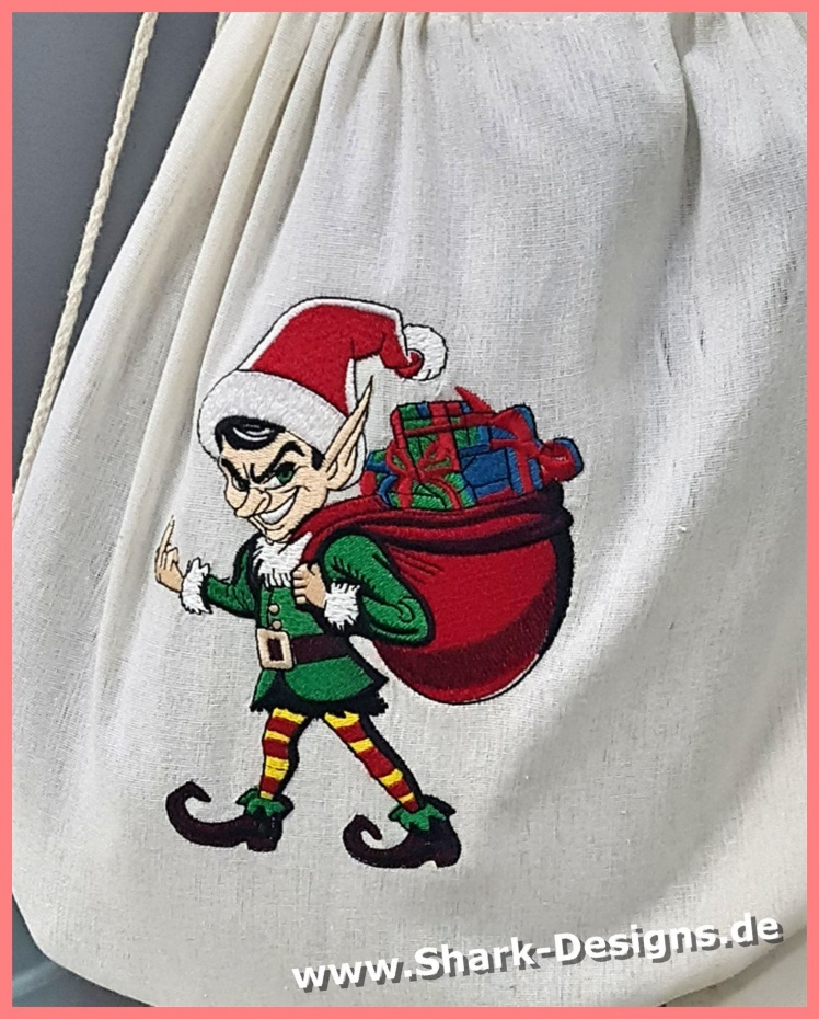 Evil Elf embroidery file in 8 cheeky sizes