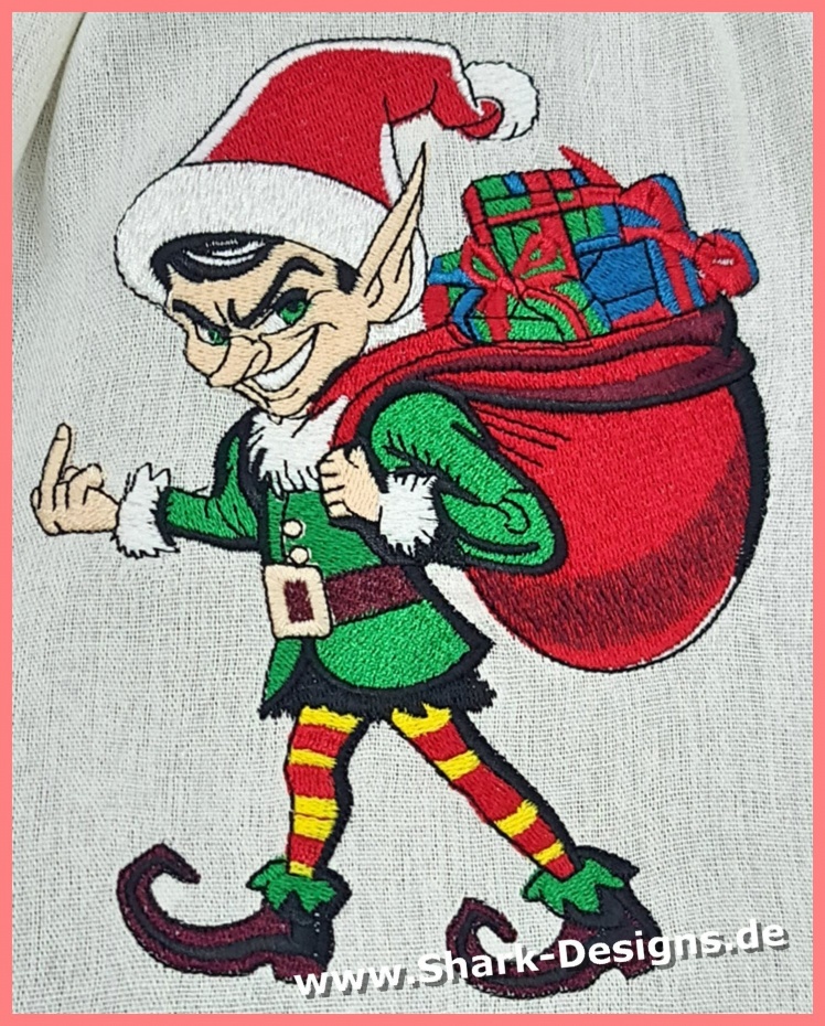 Evil Elf embroidery file in 8 cheeky sizes