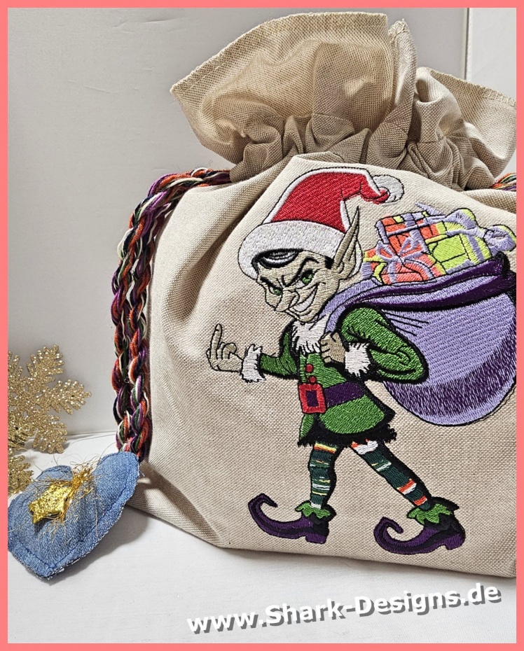 Evil Elf embroidery file in 8 cheeky sizes