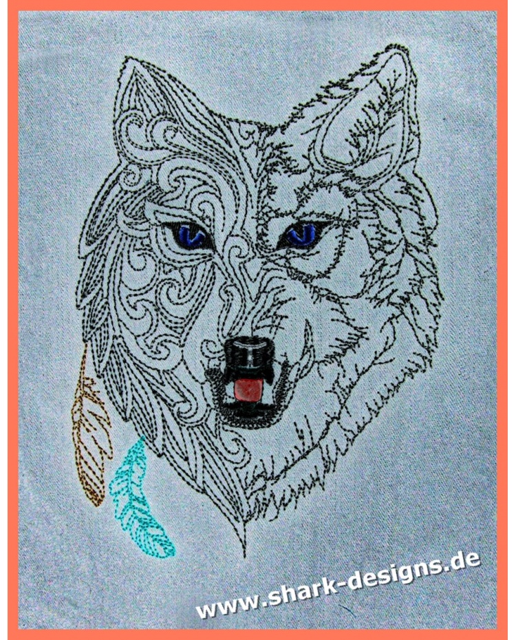 Stickdatei Wolf-4 in 9 Größen - 2 Varianten, spirit, Natur, Ethno