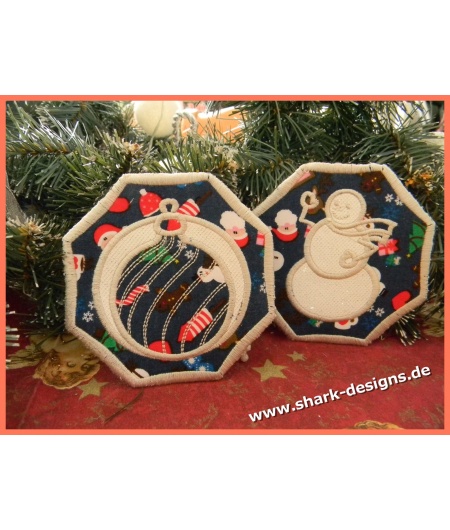 Stickdatei Weihnachts-Untersetzer - 8 Motive, Blanko, Cutwork, Engel,