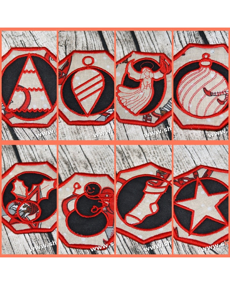 Stickdatei Weihnachts-Untersetzer - 8 Motive, Blanko, Cutwork, Engel,