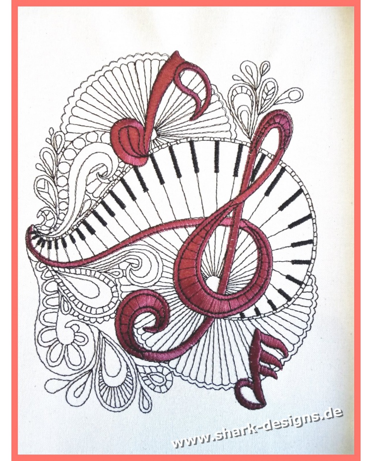 Embroidery Design La Musica in 5 Sizes, Musik note, Clef, music, piano