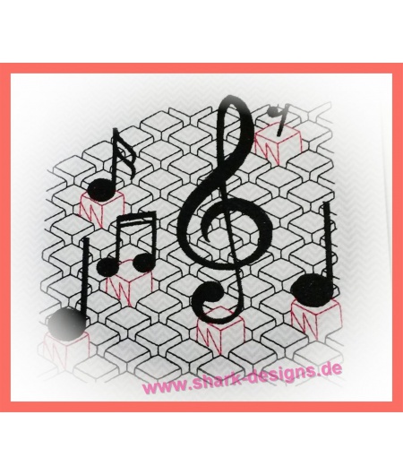Stickdatei Notenspiel in 4 Größen, Musik Stickerei von Shark-Designs