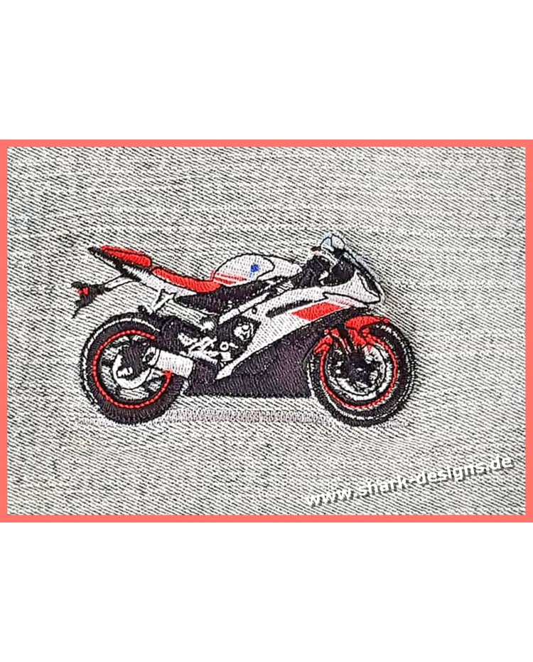 Embroidery file Bike-3, motorcycle in 7 sizes, here the sporty version