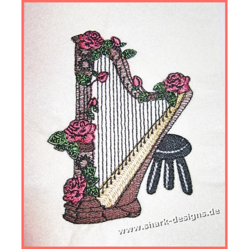 Embroidery Design Harp, 9 Sizes, Music, harp, violin, vintage, piano