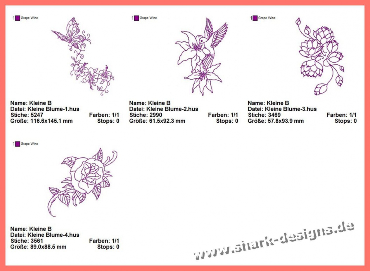 Stickdatei Kleine Blumen, 4 schnell gestickte, kleine Dateien