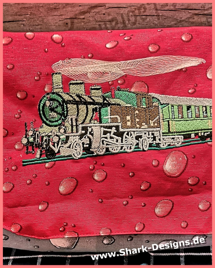 Embroidery file train, an antique train in 7 realistic hoop sizes