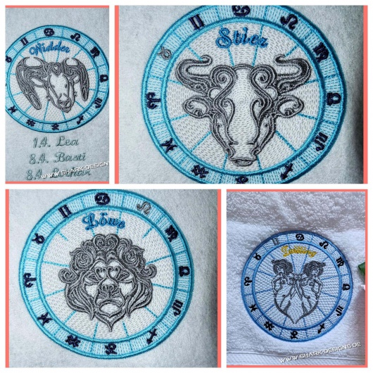 Zodiaks, die 12 Tierkreiszeichen, zwei Variatianten in der Größe 10x10