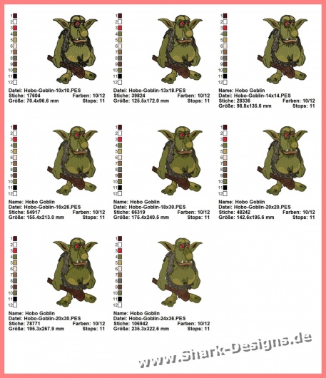 Hobo Goblin embroidery file, the grim bone in 8 old sizes