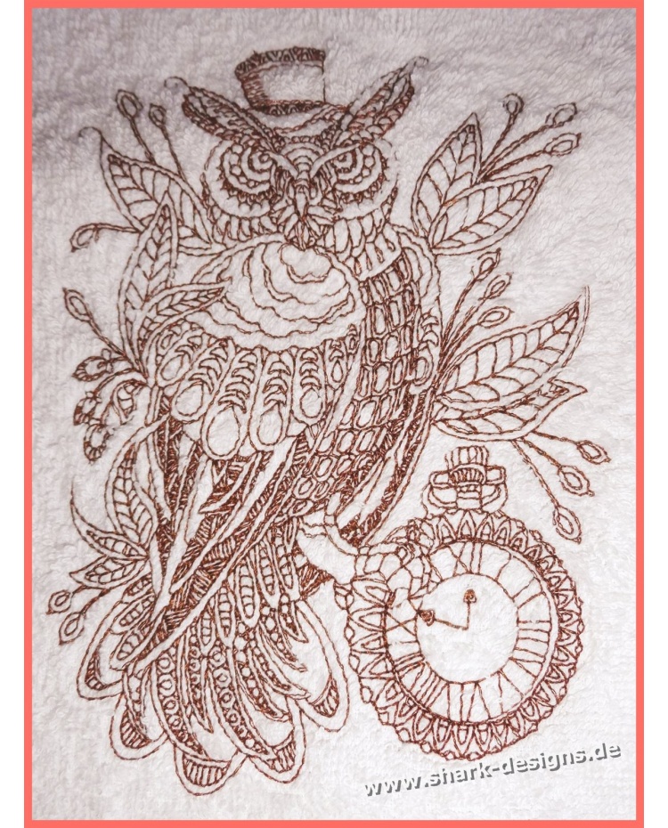Embroidery Design Steampunk-Owl in 8 Sizes, Vintage, Bird, Zentangle